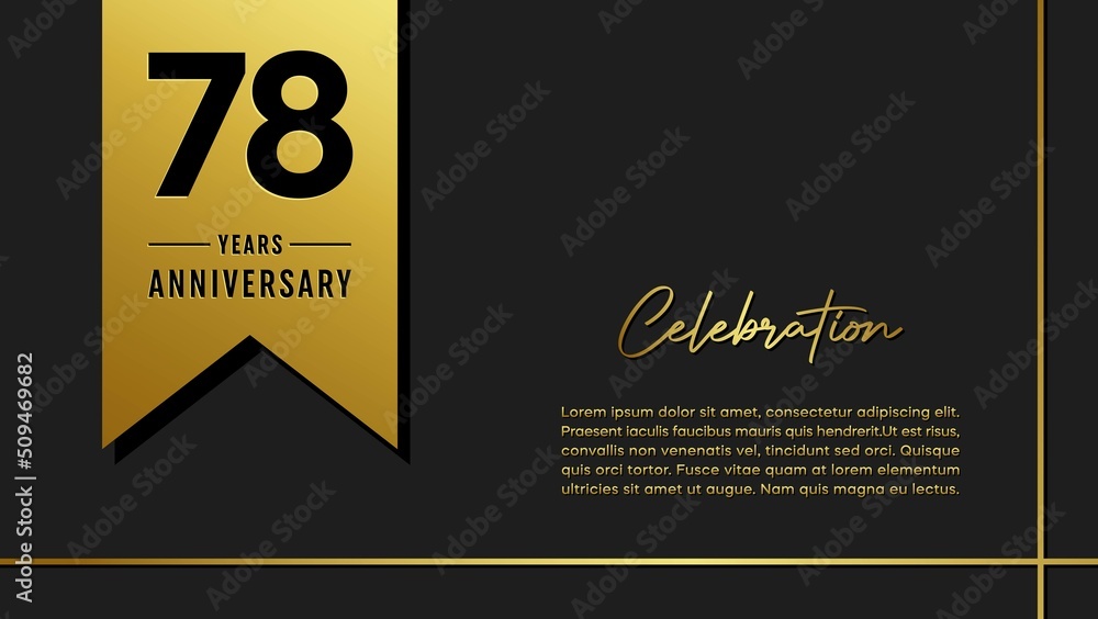 78 years anniversary logo with golden ribbon for booklet, leaflet ...