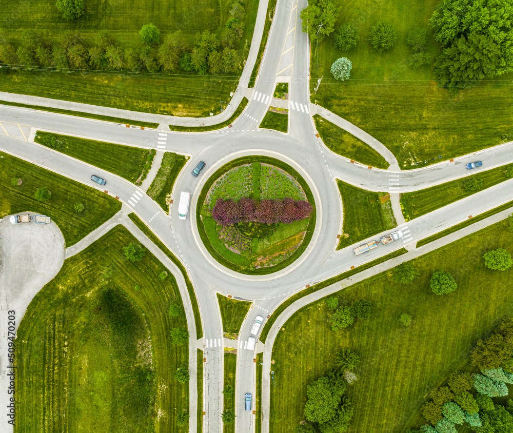 An aerial view of a roundabout Stock-Foto | Adobe Stock