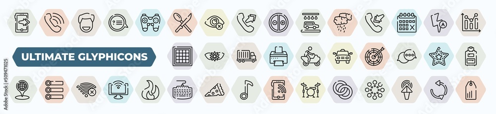 set of 40 thin line ultimate glyphicons icons. outline icons such as phone with right arrow ...