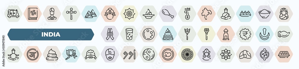 set of 40 thin line india icons. outline icons such as rickshaw ...