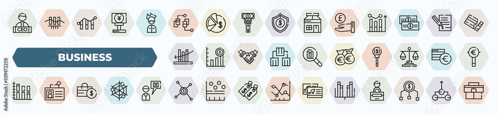 set of 40 thin line business icons. outline icons such as chief ...