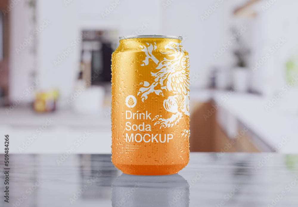 Metallic Can with Drops Scene Mockup Stock Template | Adobe Stock