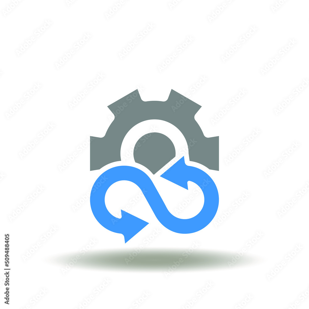 Vector illustration of gear wheel with infinity. Icon of industrial ...