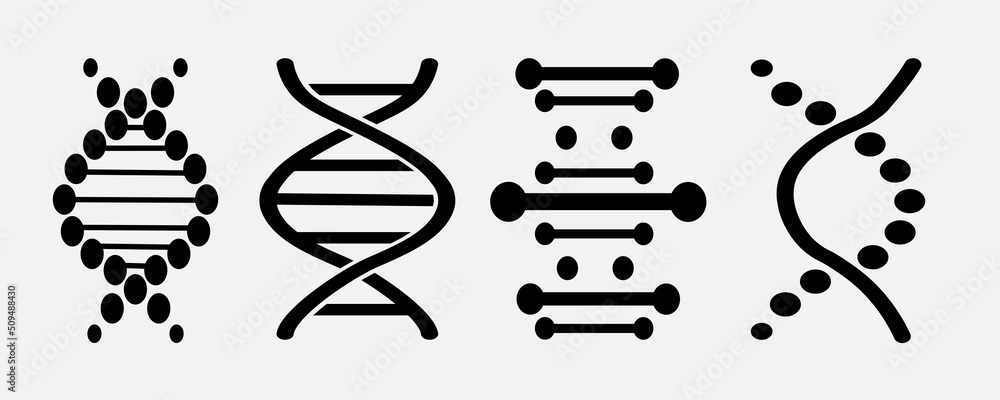 DNA icons set. Structure molecule, chromosome icon. DNK. Life gene ...
