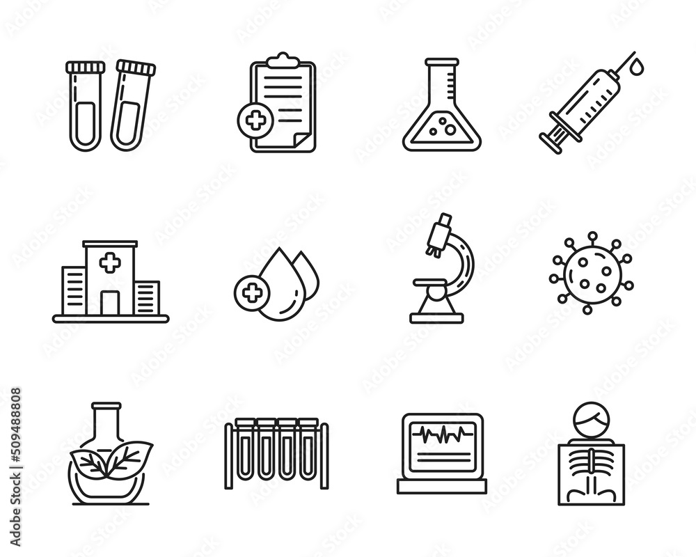 Set of medical lab icons in linear style isolated on white background ...