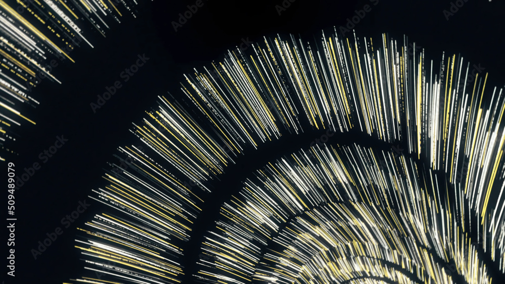 Abstract cosmic view of a spinning black outer space object that fires ...