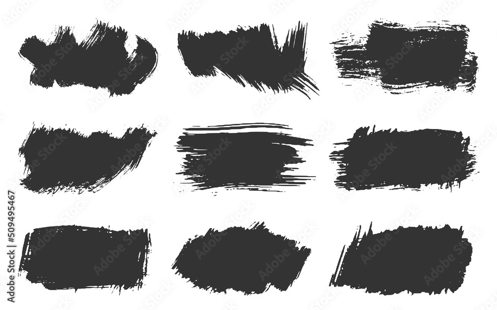 Wide ink smudge stain bristle rough brush black set. Dry texture ...