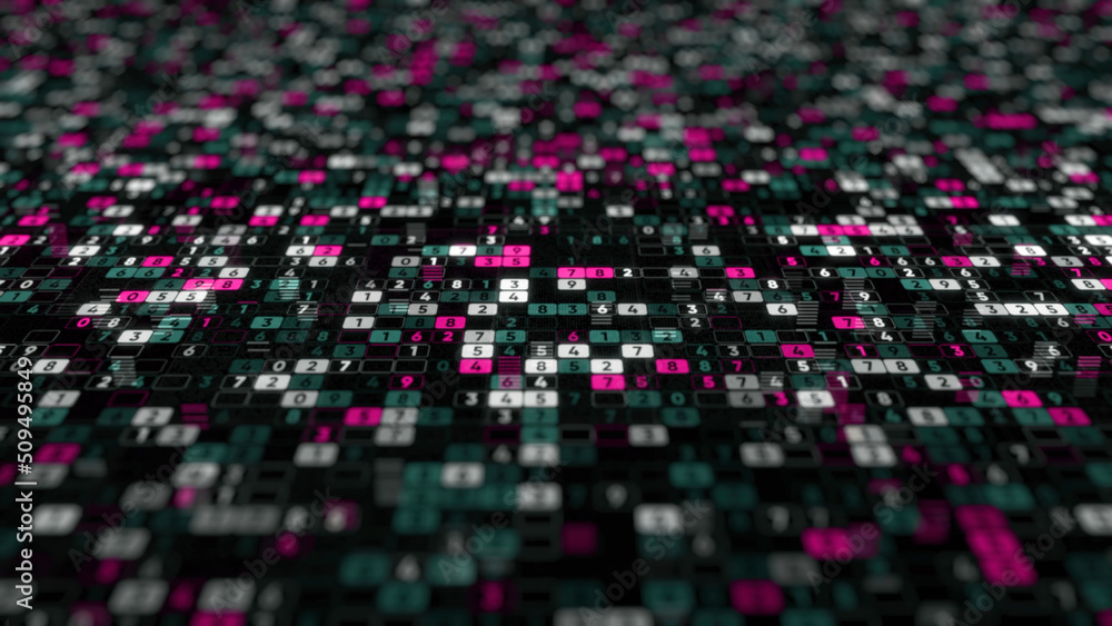 Abstract animation with plenty of digits changing their values on the ...