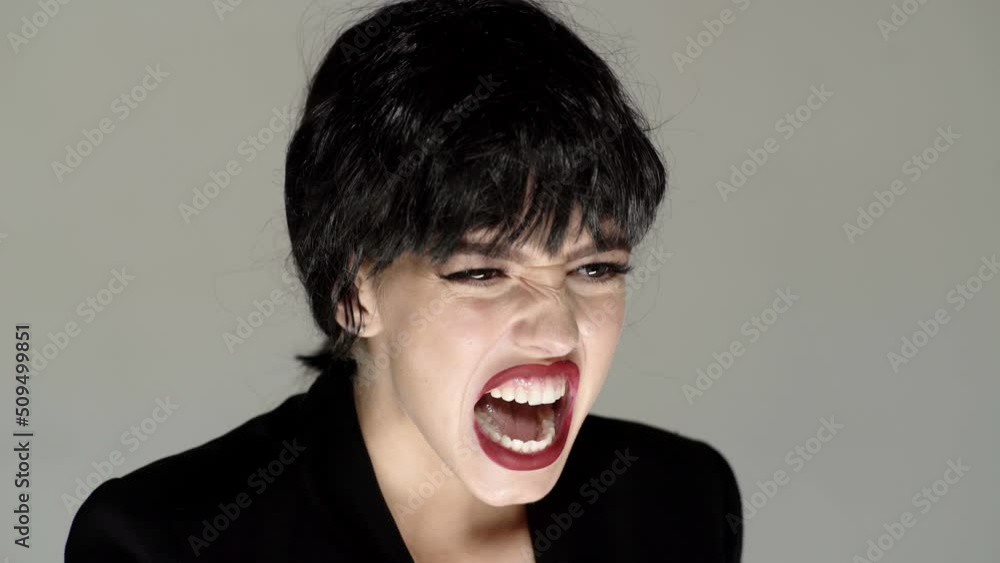 Shouting mouth, screaming face. Angry woman screaming with rage ...