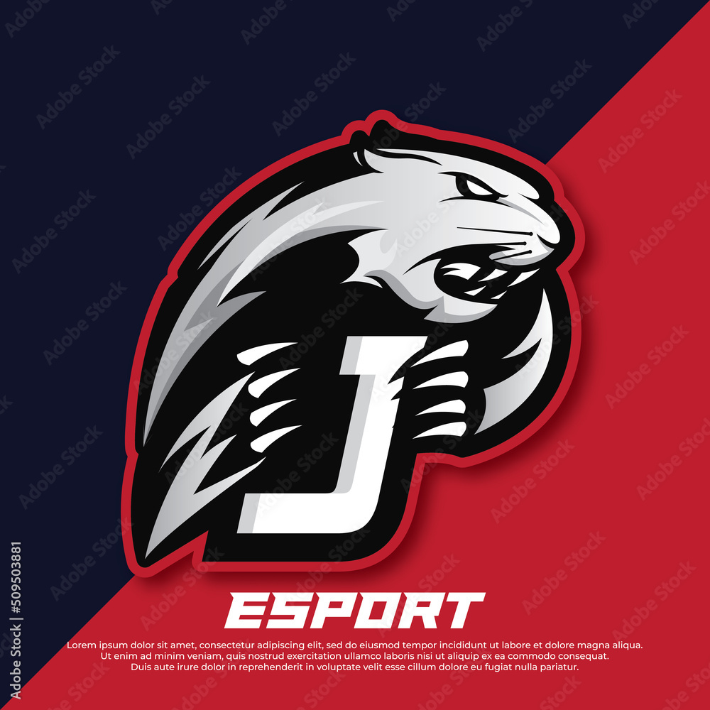 Initial letter J logo esport design, Panther esport logo design, Tiger ...