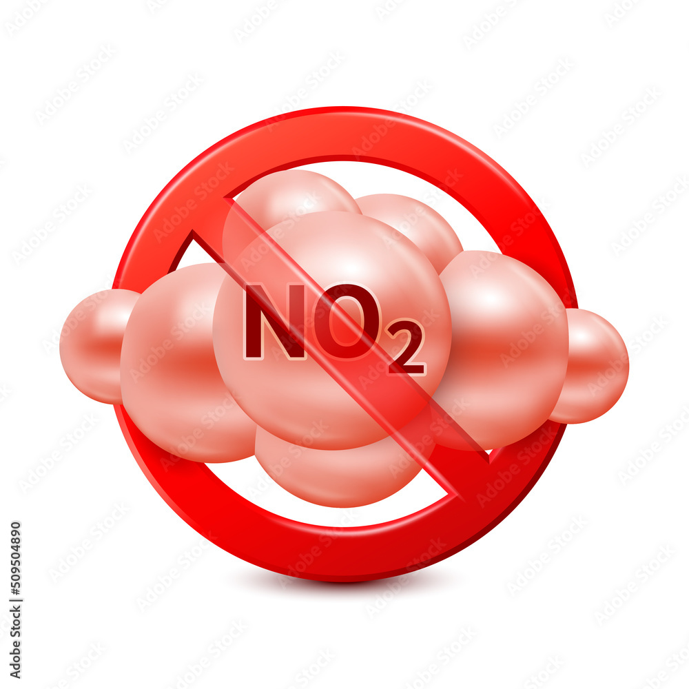 Prohibiting emissions Nitrogen Dioxide NO2 red sign. isolated on white ...
