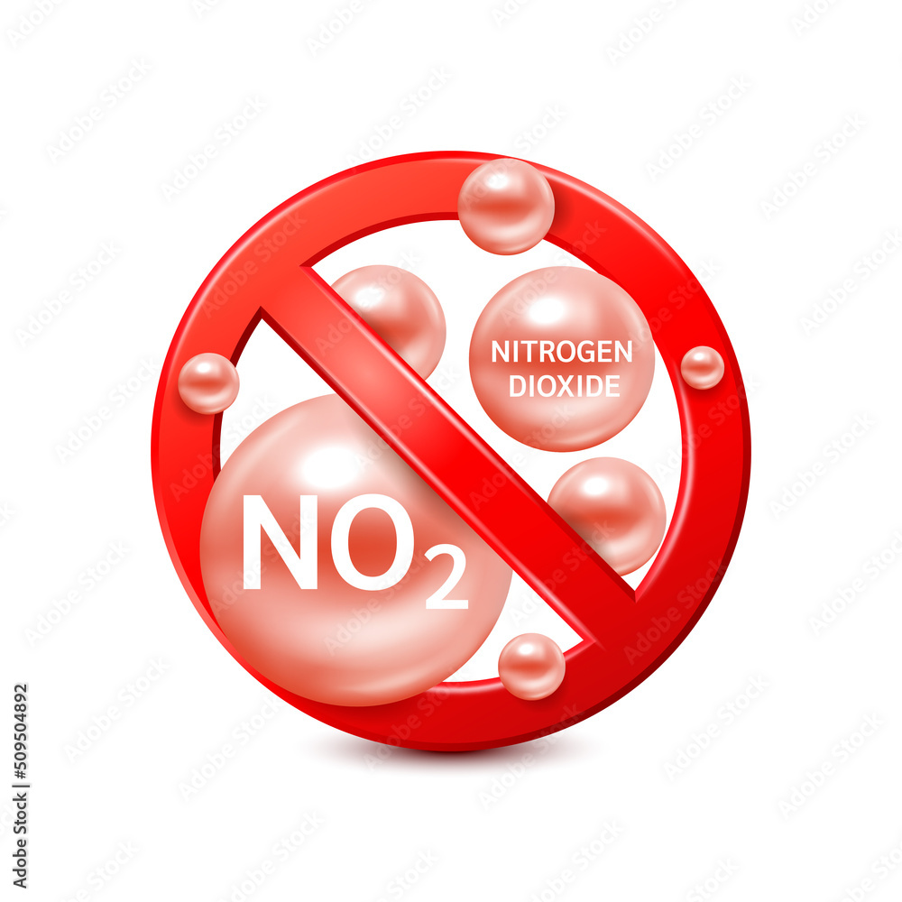 Prohibiting emissions Nitrogen dioxide NO2 red sign. isolated on white ...