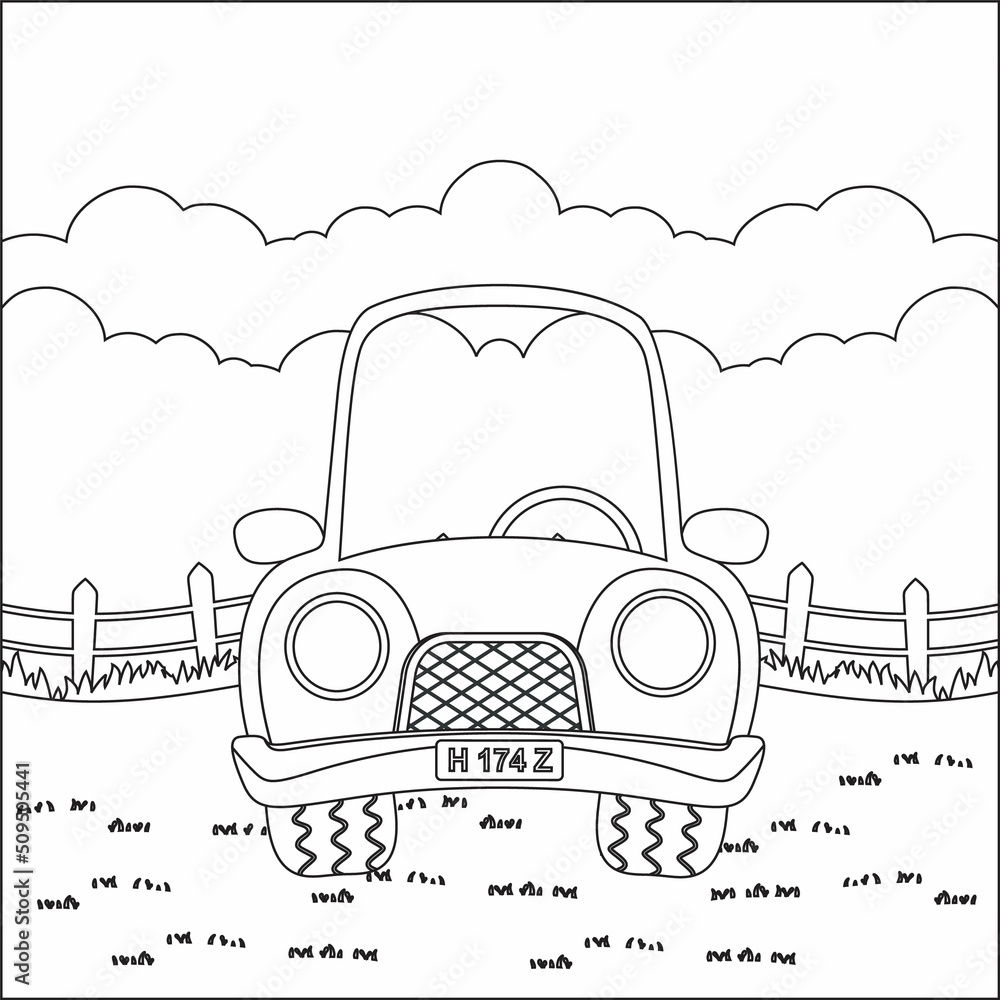 Cartoon mini car. Coloring page and colorful clipart character ...