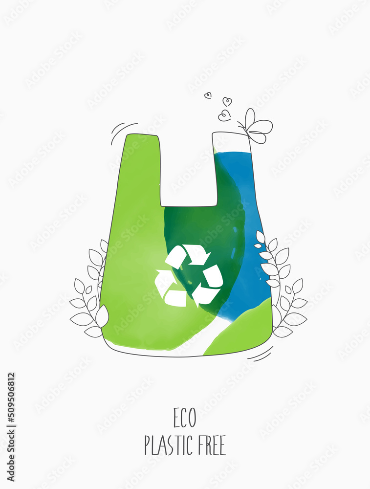Plastic free ecological. NO to plastic and polyethylene bags with green ...