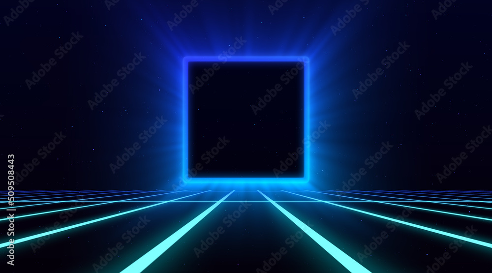 80s Retro Sci-Fi Background Futuristic Grid landscape. Digital cyber ...