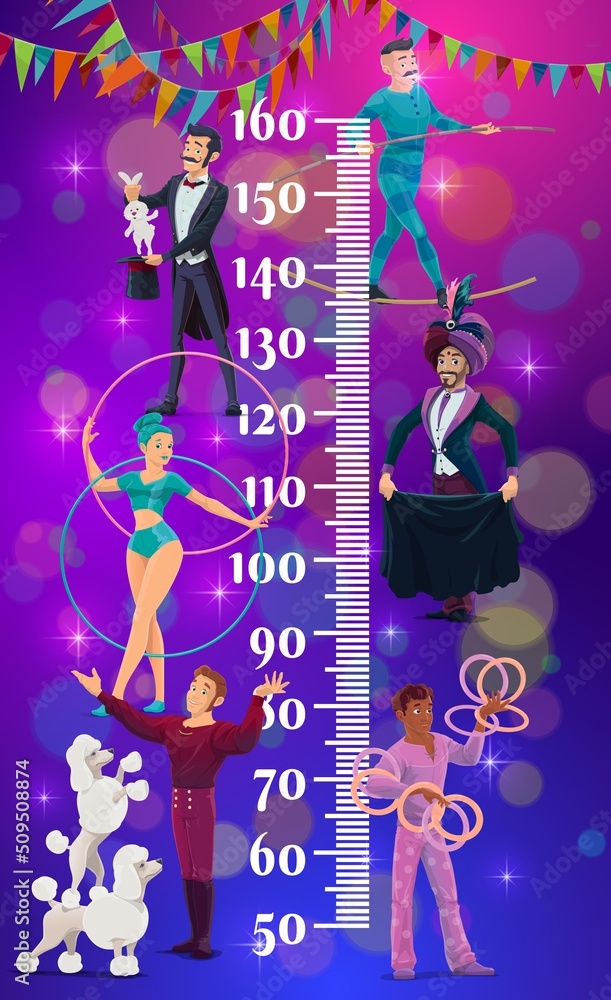 Vetor de Kids height chart shapito circus performers growth meter ...
