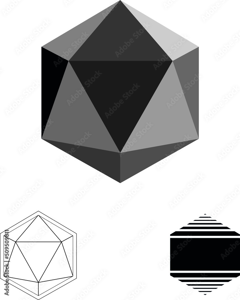 Icosahedron vector illustration on white background. Icosahedron line ...