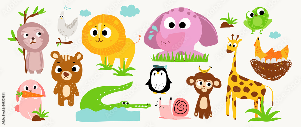 Set of abstract animal vector. Lovely and friendly wild life with ...