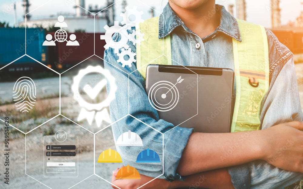 Business Woman working with sign of the top service Quality assurance ...