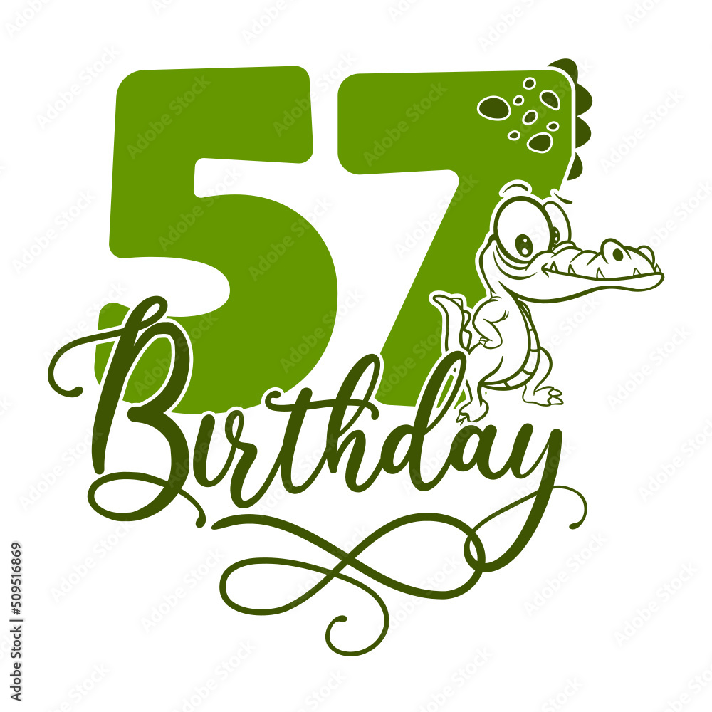57, Number fifty seven with crocodile cartoon character, Birthday ...