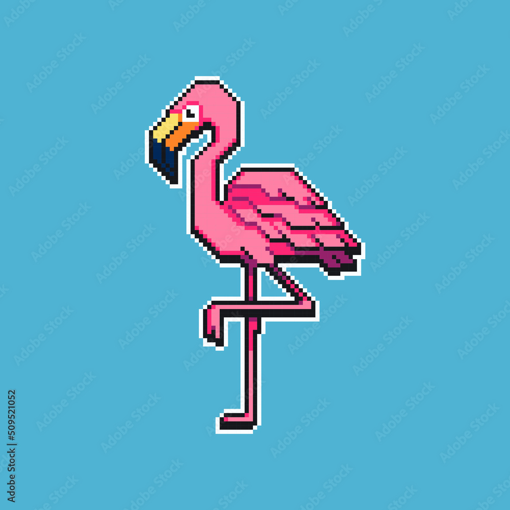 Fully editable pixel art vector illustration pink flamingo for game ...