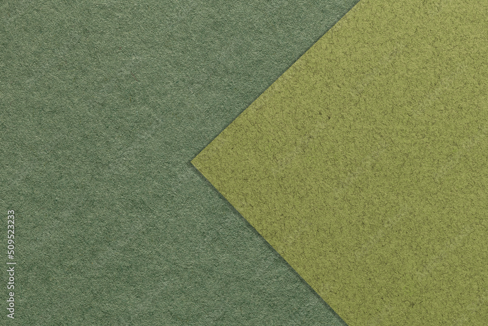 Texture of dark green and olive paper background, half two colors with ...