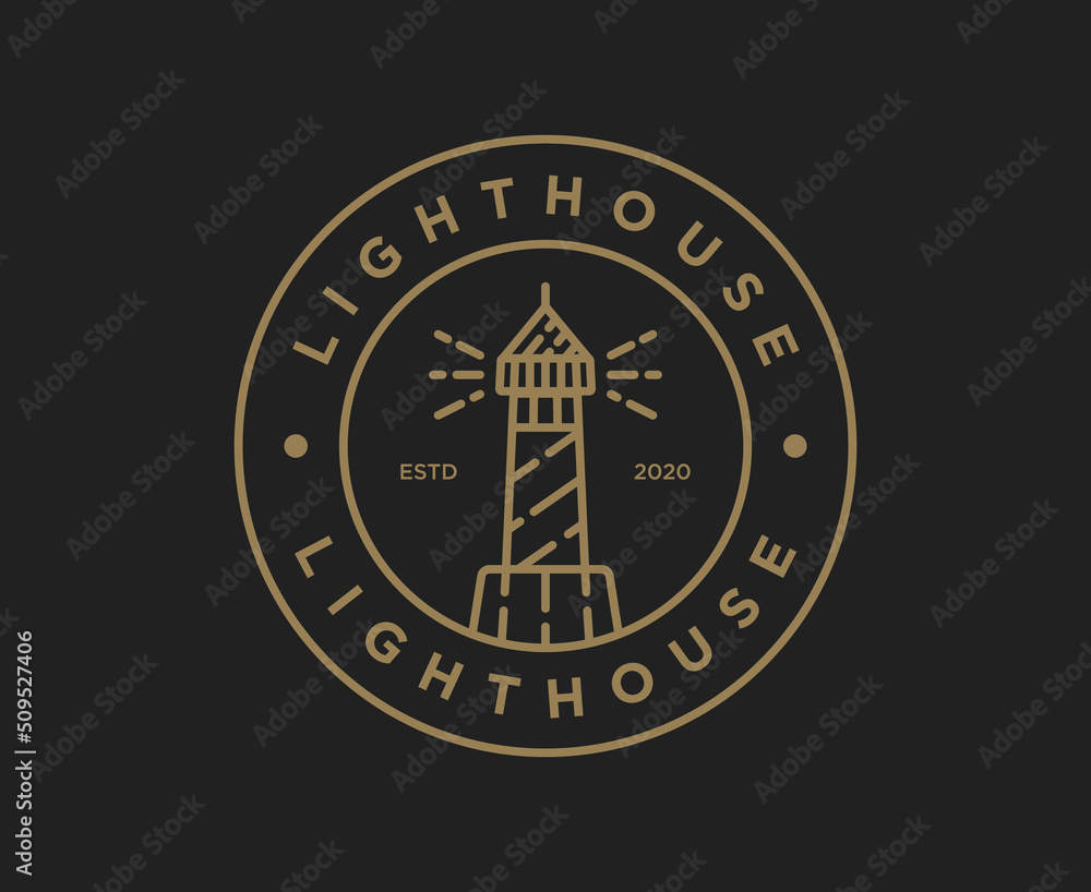 lighthouse Beacon emblem badge logo design vector illustration Stock ...