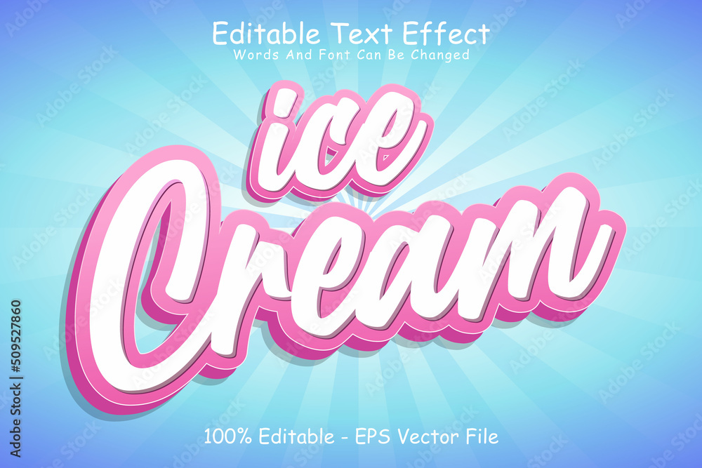 Ice cream editable Text effect 3 Dimension Emboss cartoon style Stock ...