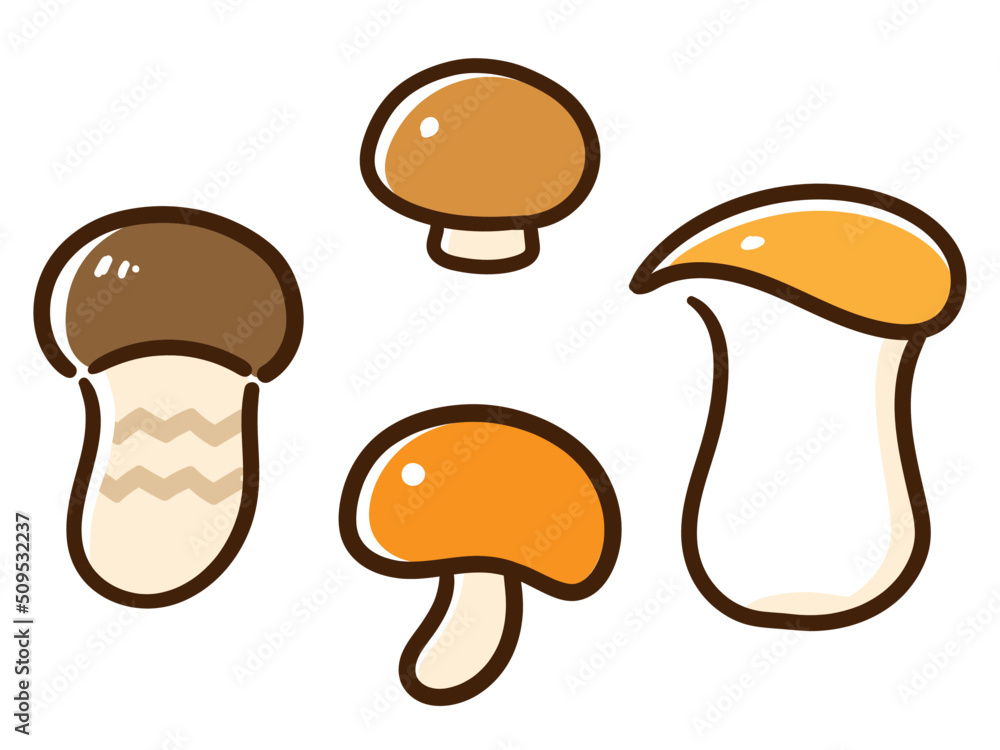 色々な種類のきのこの手書き風デフォルメイラストセット Stock Vector | Adobe Stock