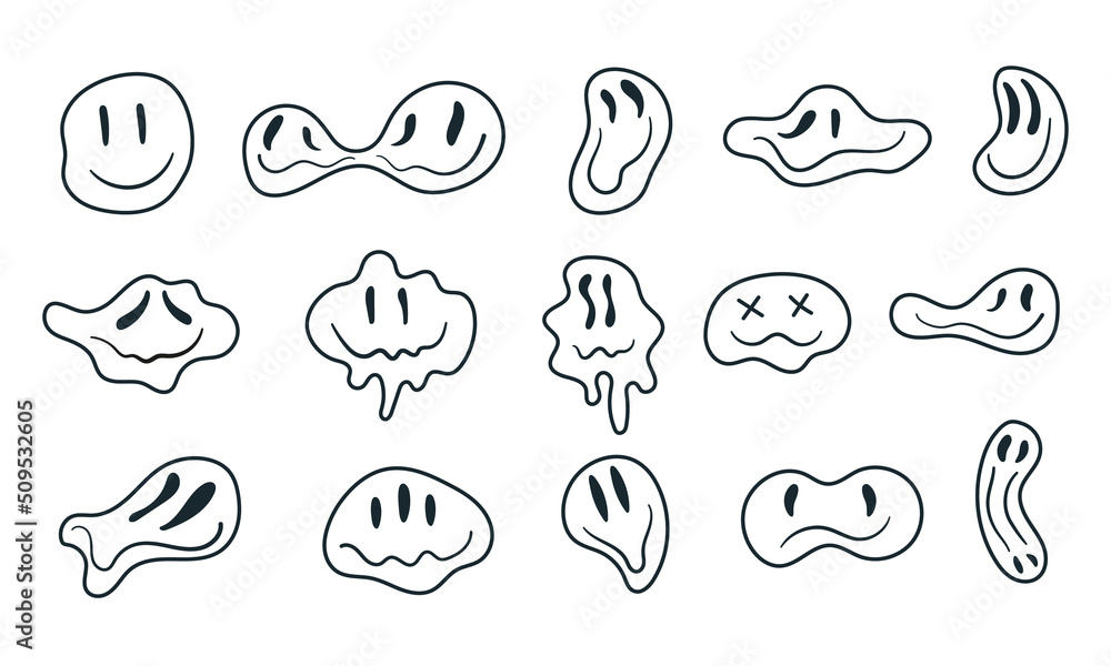 Retro melting and dripping smiles silhouette black and white style ...