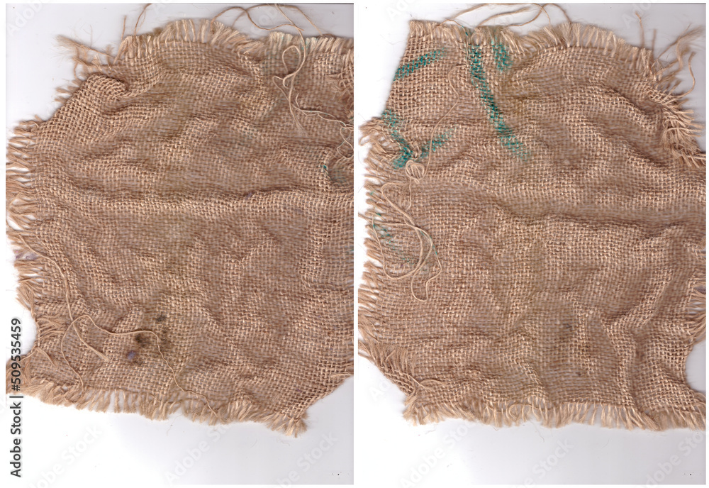 pieces of gunny sack burlap hessian isolated against white background ...