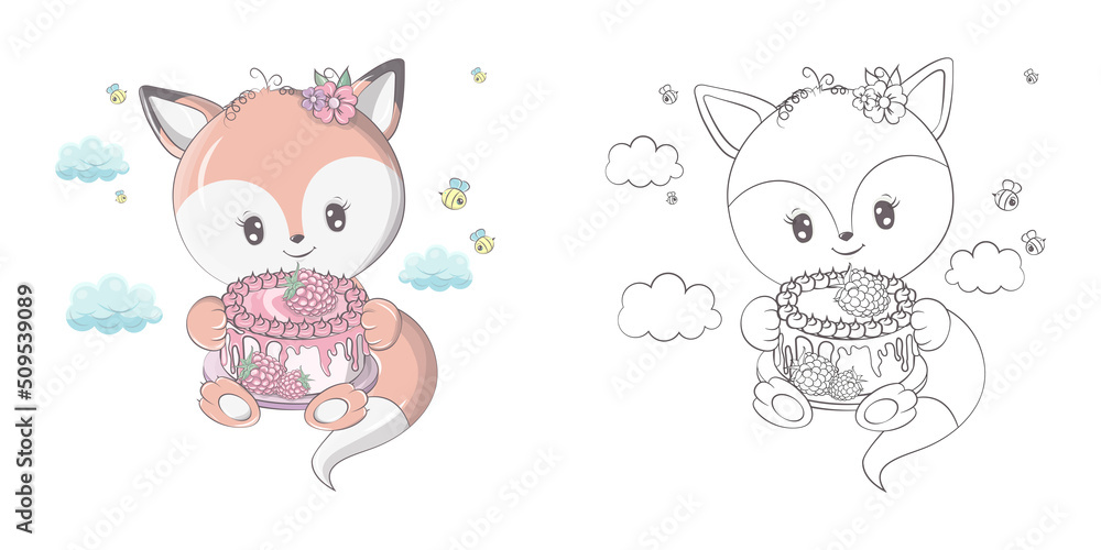 Cute Clipart Fox Illustration and For Coloring Page. Clip Art Fox with ...