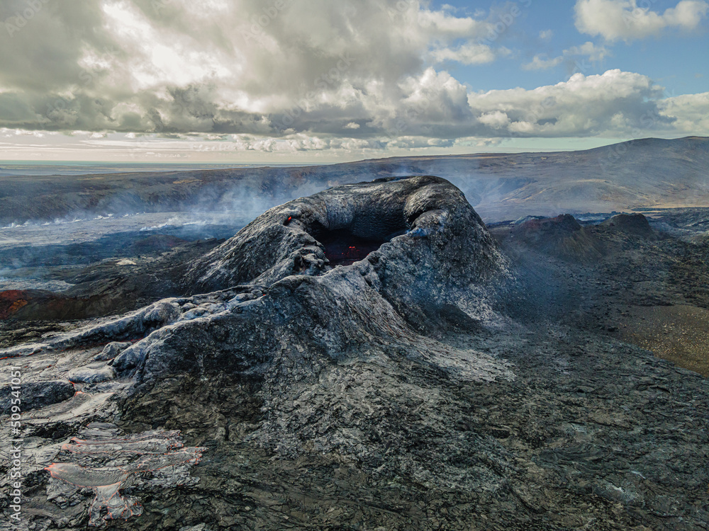 Volcanic crater in Iceland. active volcano on the Reykjanes Peninsula ...
