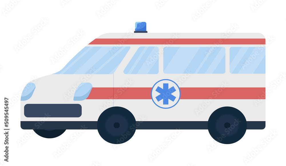 Ambulance car semi flat color vector object. Emergency medical help ...