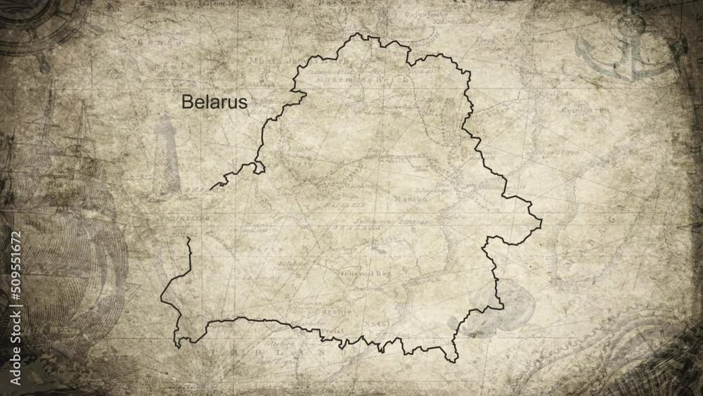Belarus map drawn on a cartography background sheet of paper Stock ビデオ ...