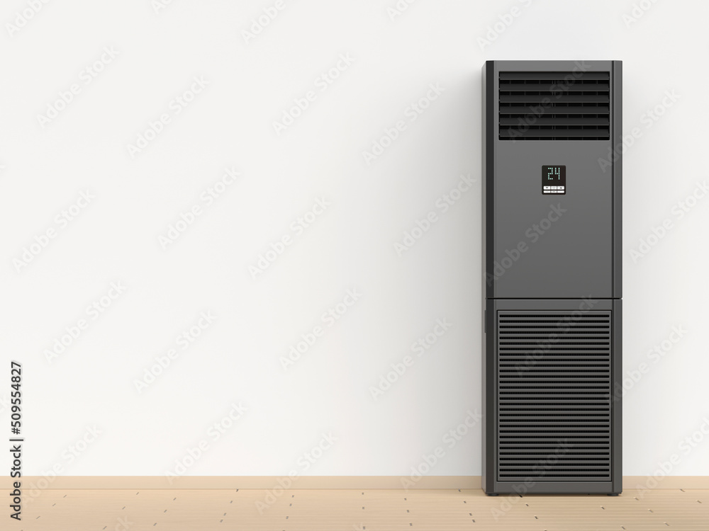 Black floor standing air conditioner in the room, front view Stock ...