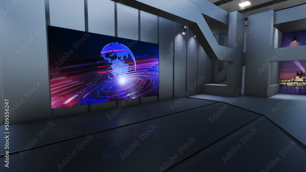 3D Virtual TV Studio News, Backdrop For TV Shows .TV On Wall.3D Virtual ...