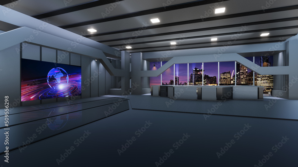 3D Virtual TV Studio News, Backdrop For TV Shows .TV On Wall.3D Virtual ...