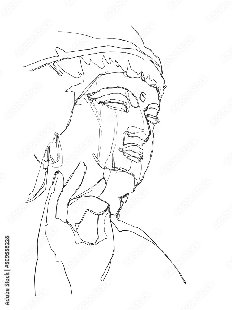 Continuous line drawing of Buddha face. One line drawing illustration ...