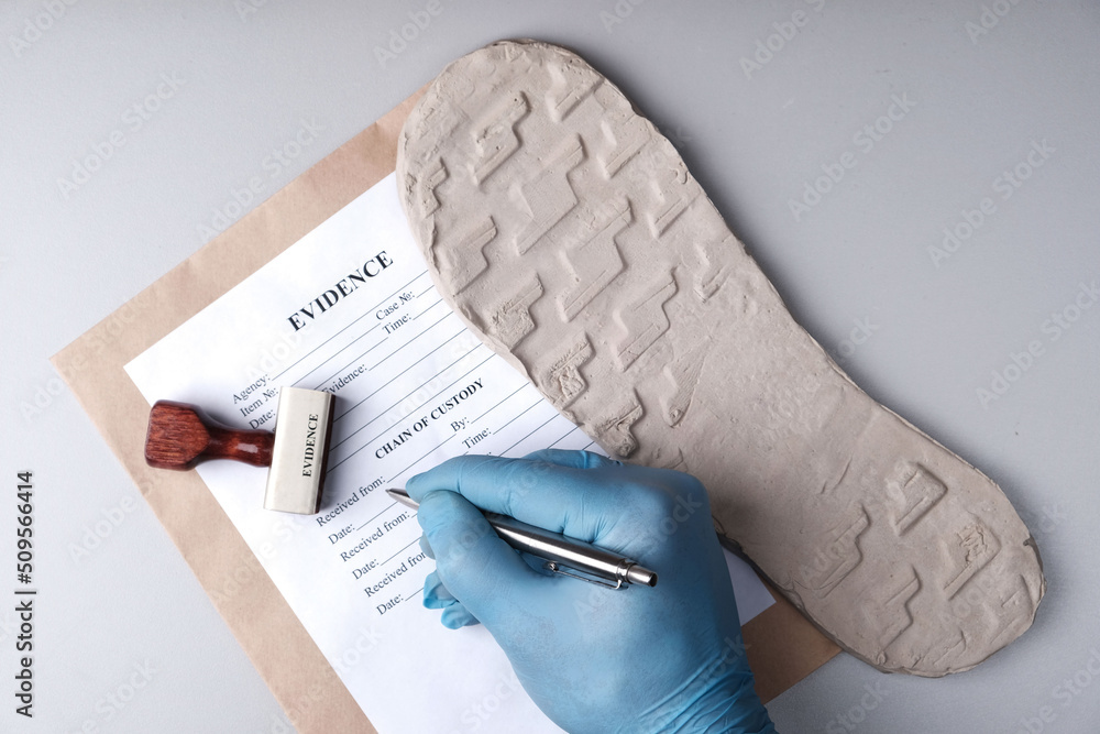 shoe footprint forensic evidence - analysis of plaster cast Stock Photo ...