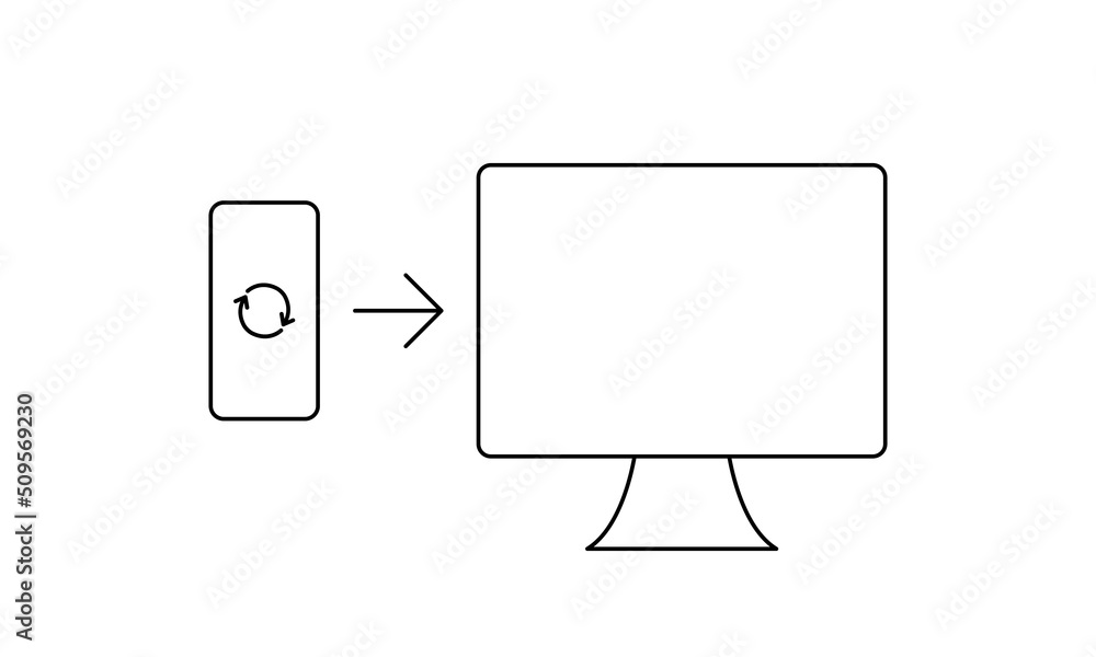 Data Synchronization Between Laptop And Smartphone Vector Thin Line