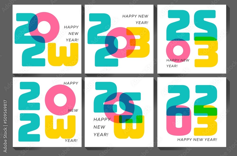Numbers 2023, Happy New Year posters set. Design set templates with ...