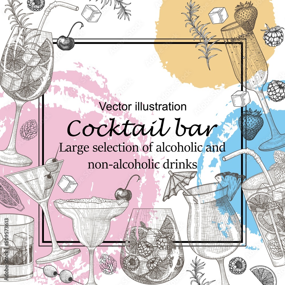 Vector template of cold drinks banner in engraving style. Graphic ...