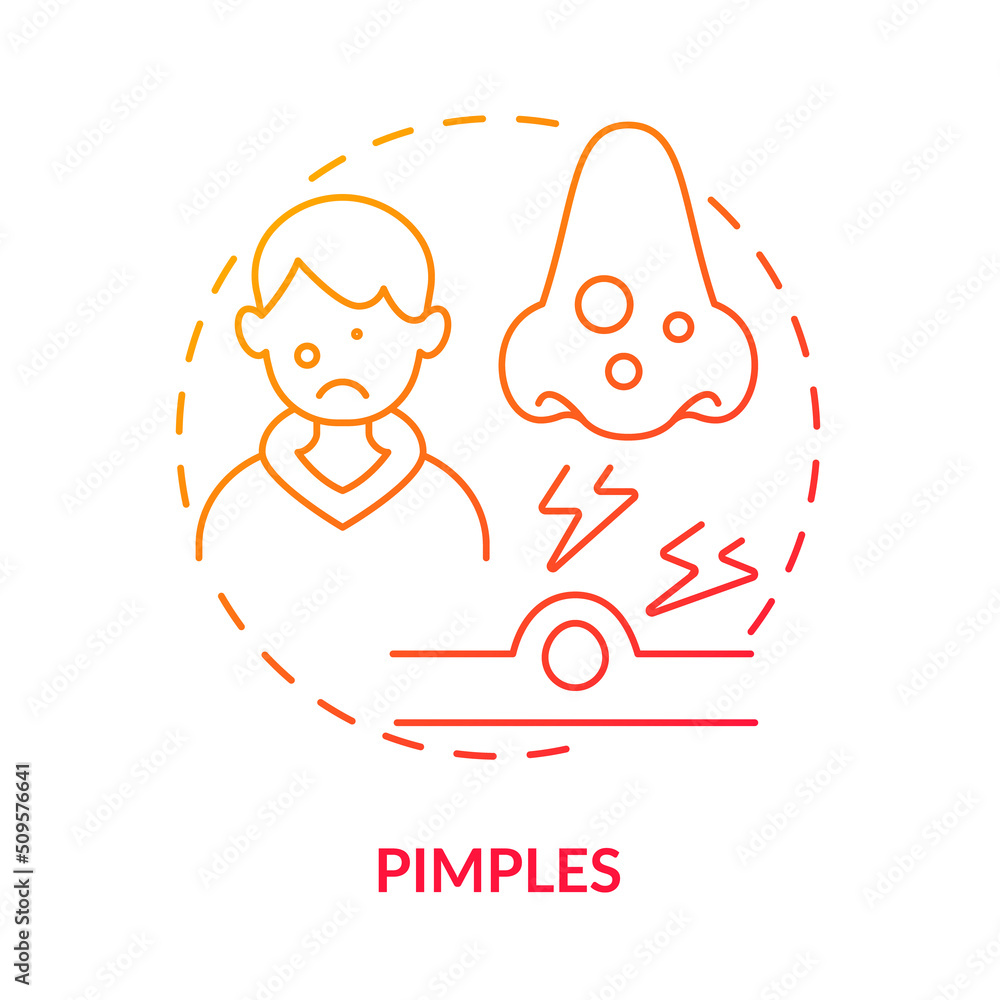 Pimples red gradient concept icon. Problem facing teens abstract idea ...