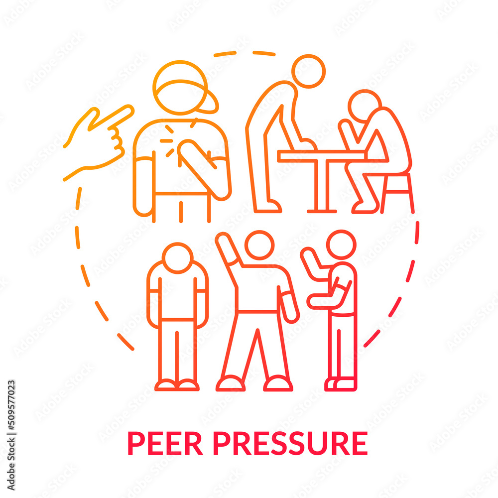 Peer pressure red gradient concept icon. Teenage life struggle abstract ...
