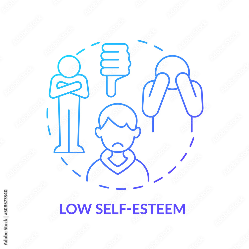 Low self-esteem blue gradient concept icon. Body image perception in teens abstract idea thin ...