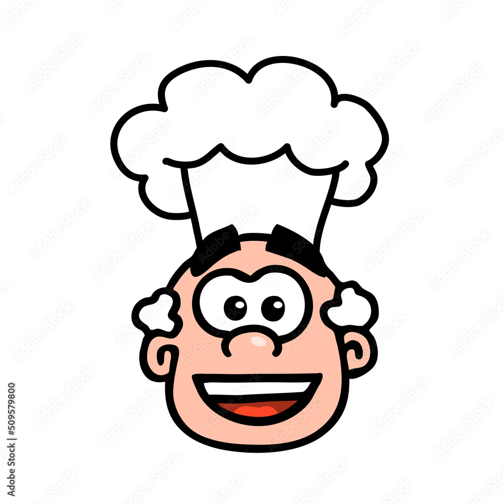 Cheerful shef cook. Portrait of a man in a white cap. On the face of a ...