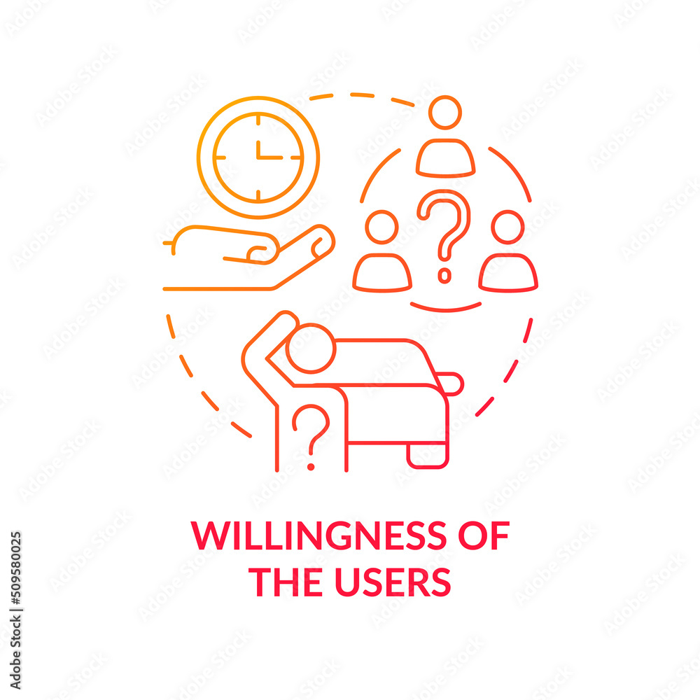 Willingness of users red gradient concept icon. Change customers travel ...