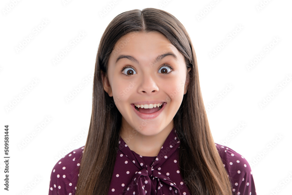 Portrait of happy smiling teenage child girl, close up. Teenager child ...