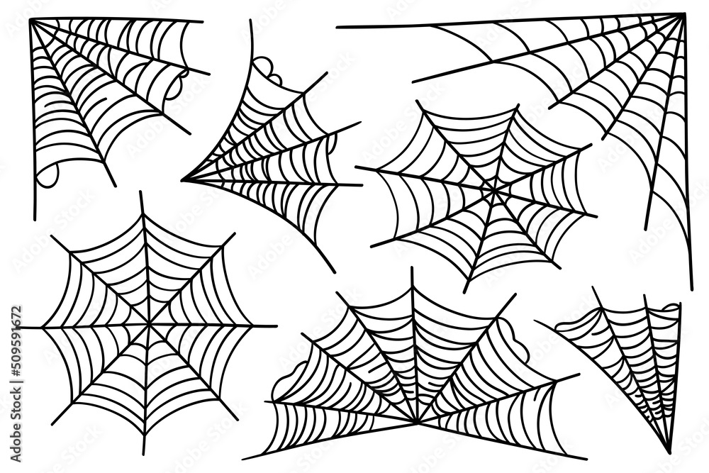Web spider vector illustration set. Outline illustration of spider web ...